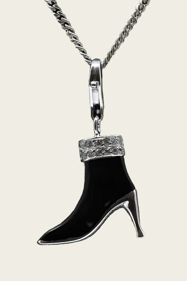 Zilveren Schoen naaldhak zwart hanger en bedel op voorraad – Mooye jewelry