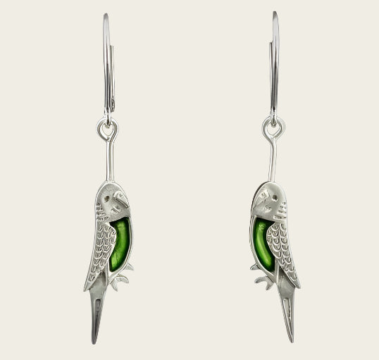Silver Parakeet or Cockatiel earrings in stock – Mooye jewelry